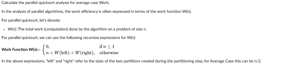 Solved Calculate The Parallel Quicksort Analysis For Average 5381