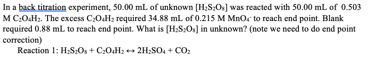 Solved In a back titration experiment, 50.00 mL of unknown | Chegg.com