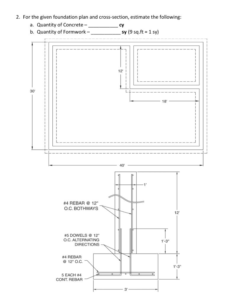 2. For the given foundation plan and cross-section, | Chegg.com