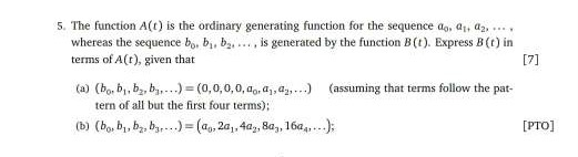Solved 5. The function Act) is the ordinary generating | Chegg.com