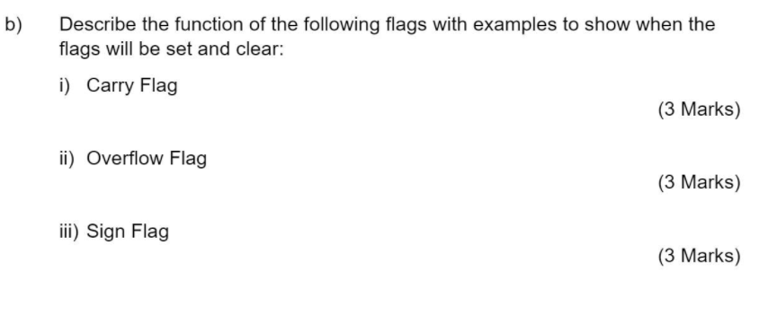 Solved b) Describe the function of the following flags with | Chegg.com