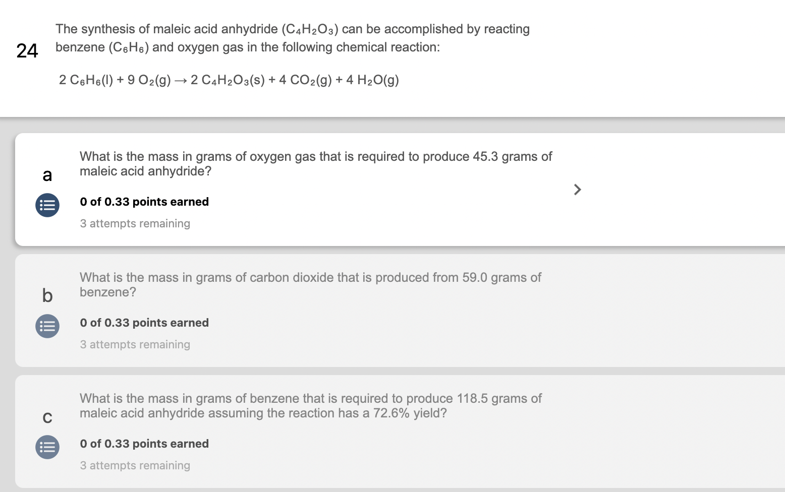 Solved The synthesis of maleic acid anhydride (C4H2O3) can | Chegg.com