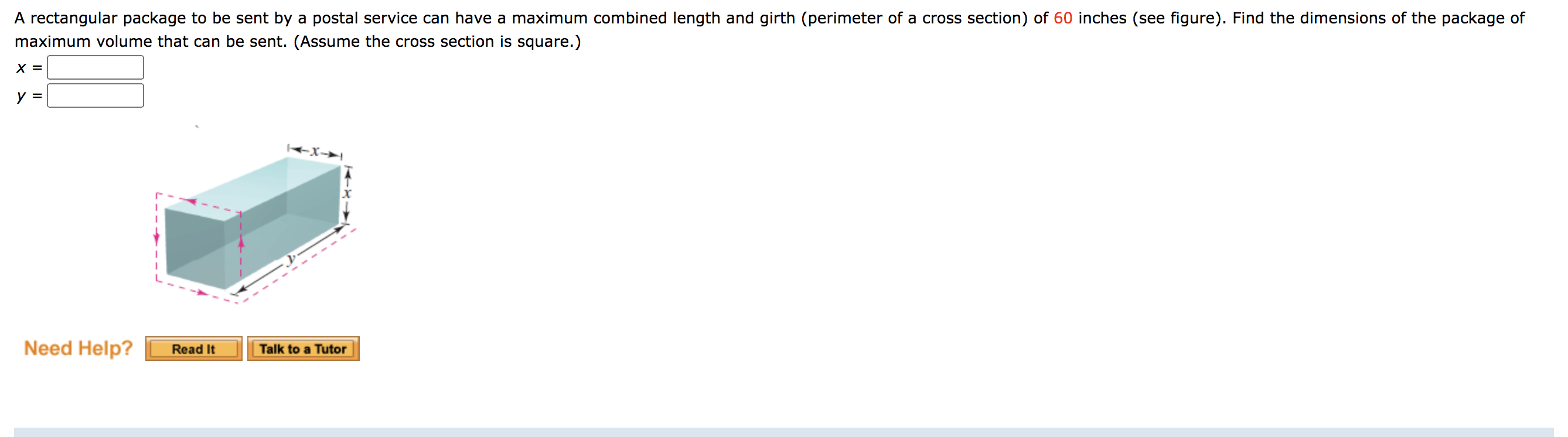 Solved A rectangular package to be sent by a postal service | Chegg.com