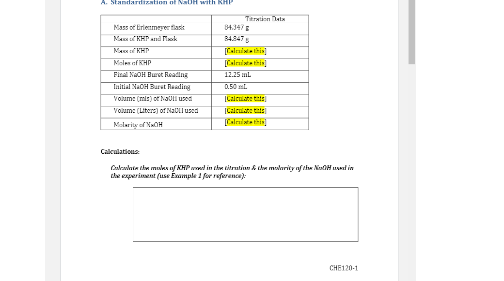 Solved A. Standardization of NaOH with KHP Mass of | Chegg.com