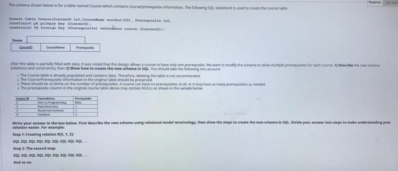 Solved 10 The schema shown below is for a table named Course | Chegg.com