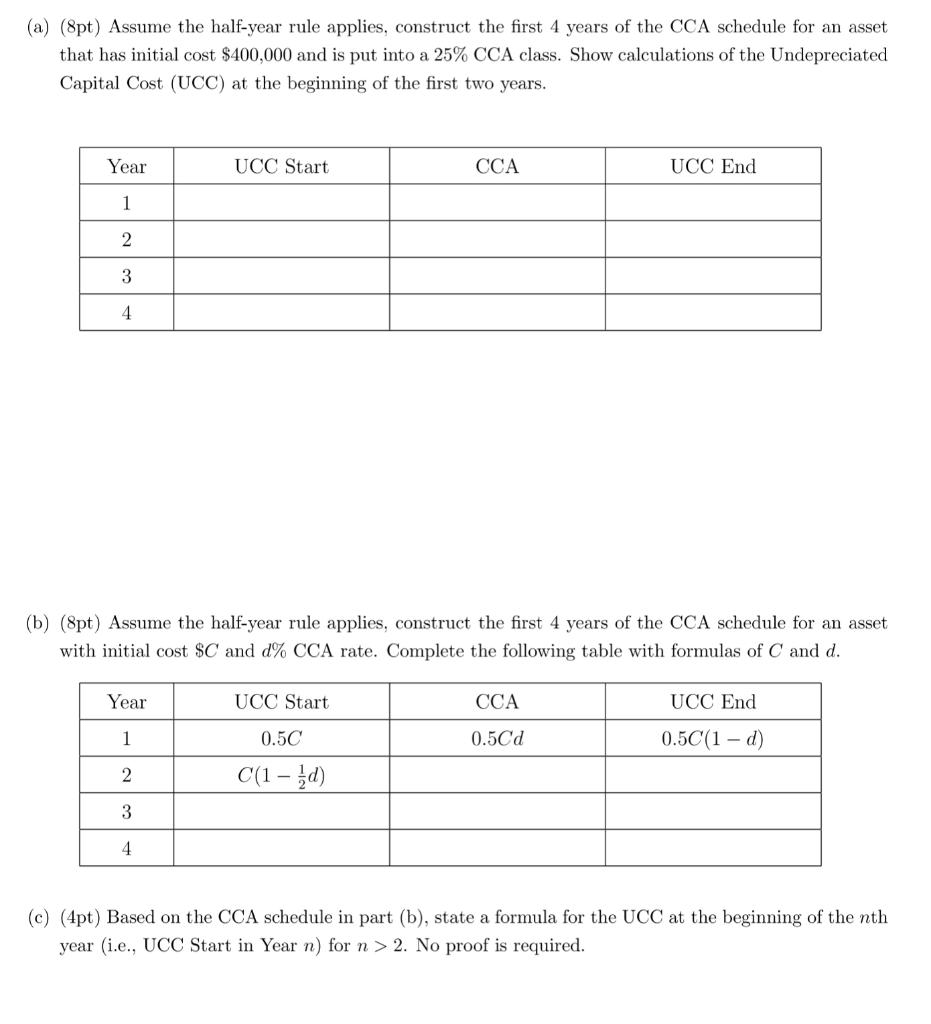Solved (a) (spt) Assume the half-year rule applies, | Chegg.com
