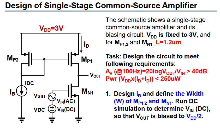 Design of Single-Stage Common-Source Amplifier The | Chegg.com