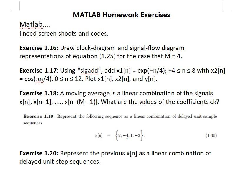 MATLAB Homework Exercises Matlab... I need screen | Chegg.com