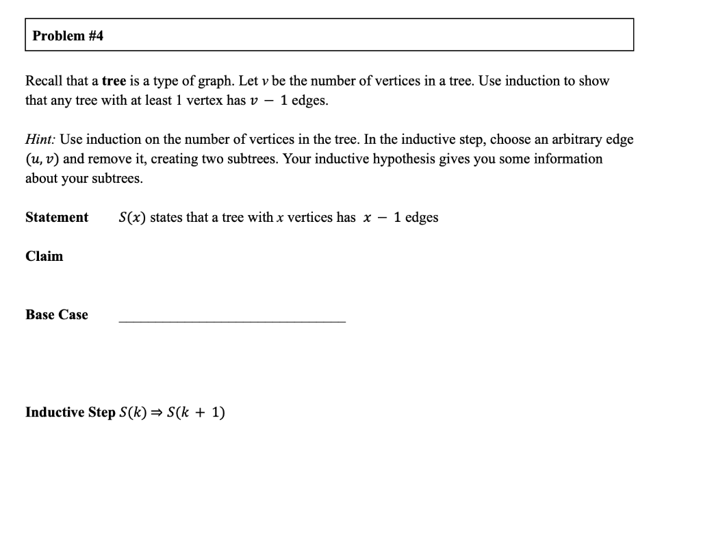 Solved Recall that a tree is a type of graph. Let v be the | Chegg.com