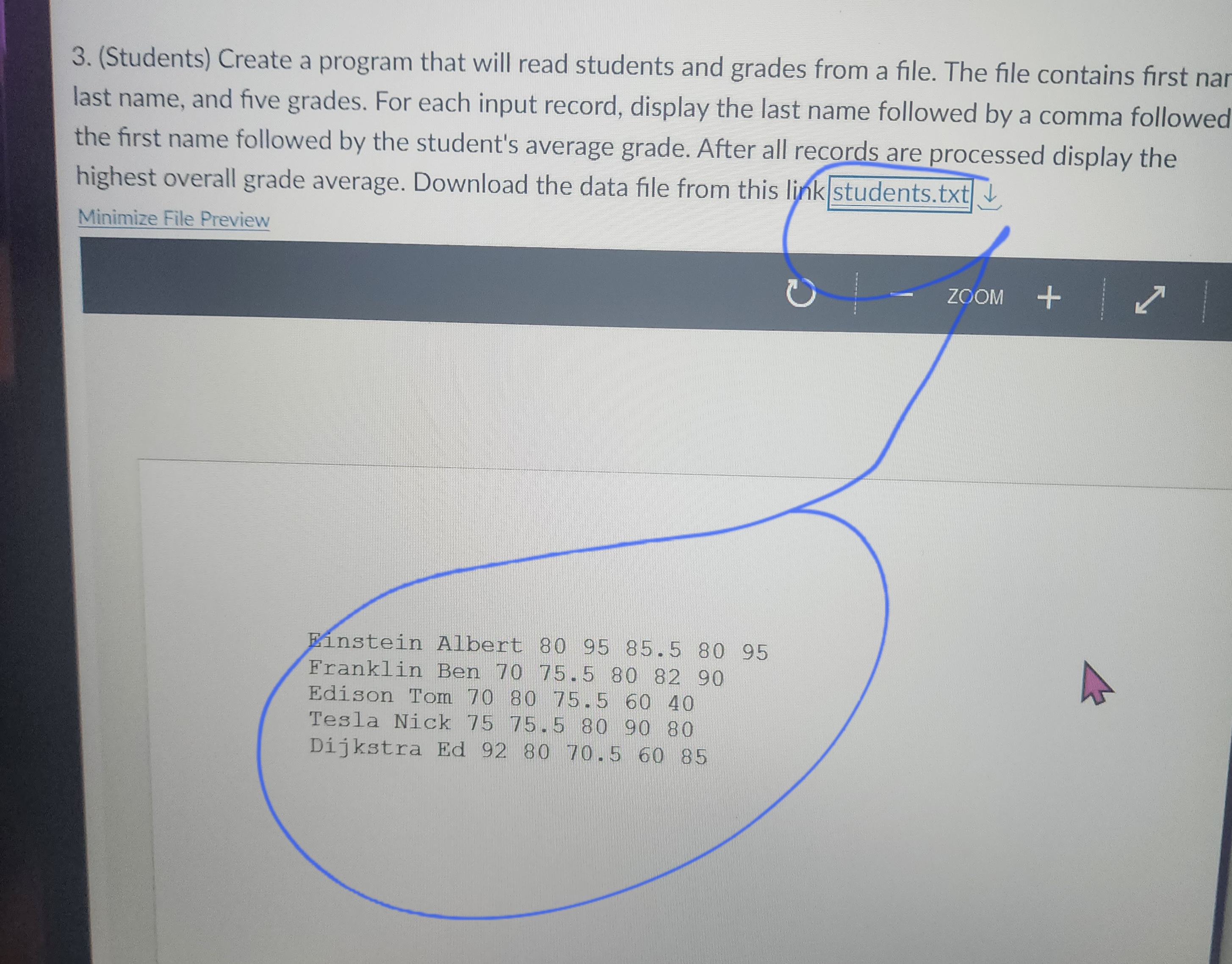 Solved 3. (Students) Create a program that will read | Chegg.com