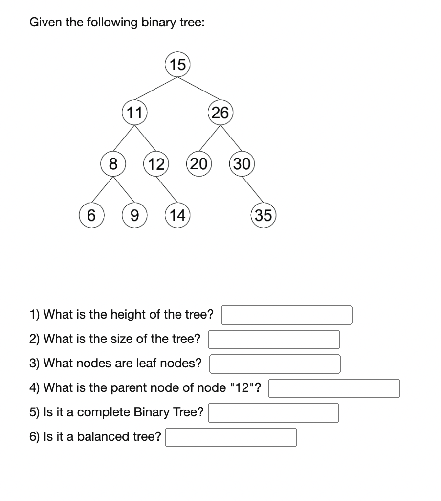 Solved Given the following binary tree: 1) What is the | Chegg.com Solved Given the following binary tree: 1) What is the | Chegg.com