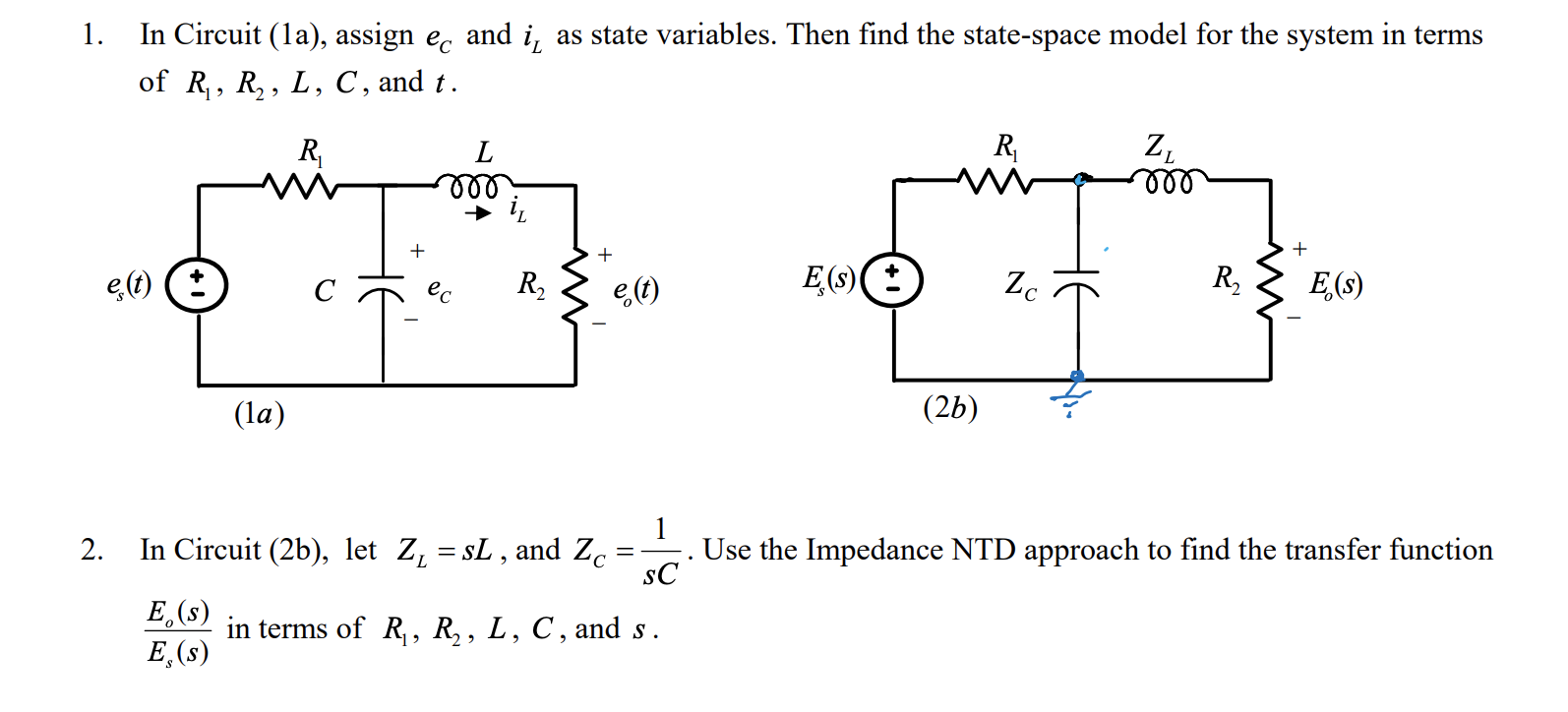 Solved 1. In Circuit (1a), assign \\( e_{C} \\) and \\( | Chegg.com