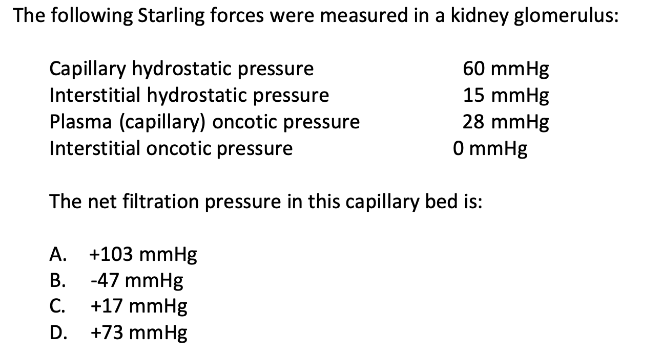 Solved The following Starling forces were measured in a | Chegg.com