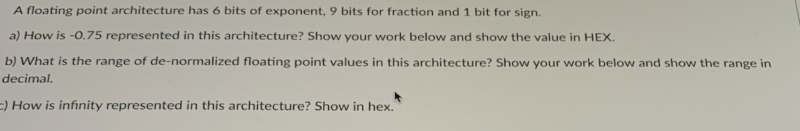 Solved A floating point architecture has 6 bits of exponent, | Chegg.com
