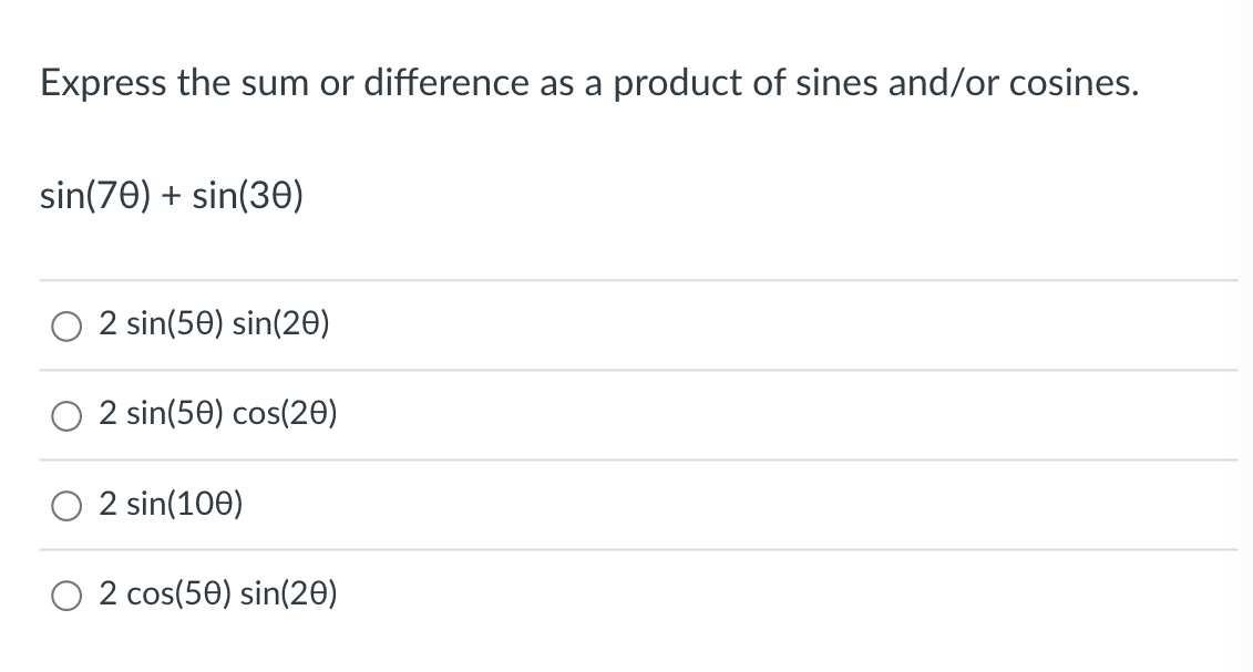 Solved Express the sum or difference as a product of sines | Chegg.com