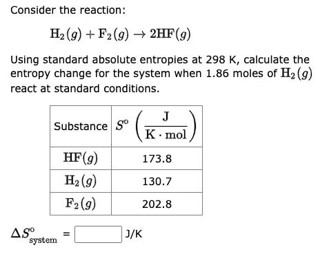 Solved Consider the reaction: H2(g)+F2(g)→2HF(g) Using | Chegg.com