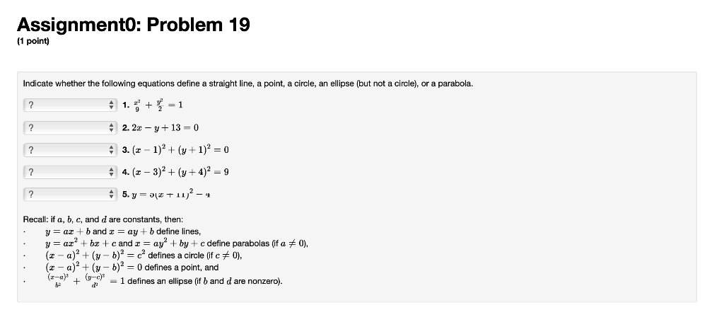 Assignmento: Problem 15 (1 point) Match the equations | Chegg.com