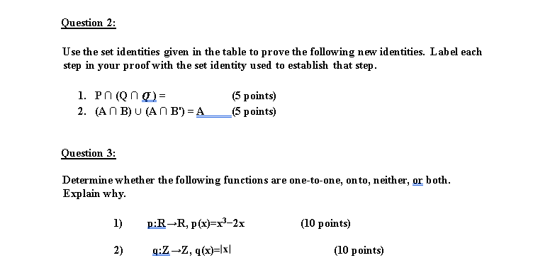 Solved Question 2:Use the set identities given in the table | Chegg.com