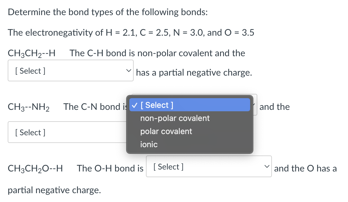Solved Determine the bond types of the following bonds: The | Chegg.com