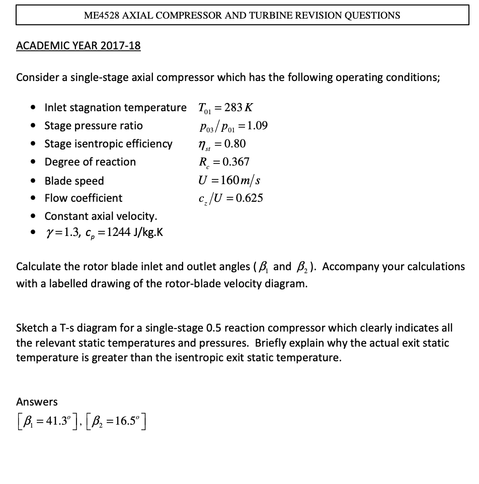 Solved Consider a single-stage axial compressor which has | Chegg.com