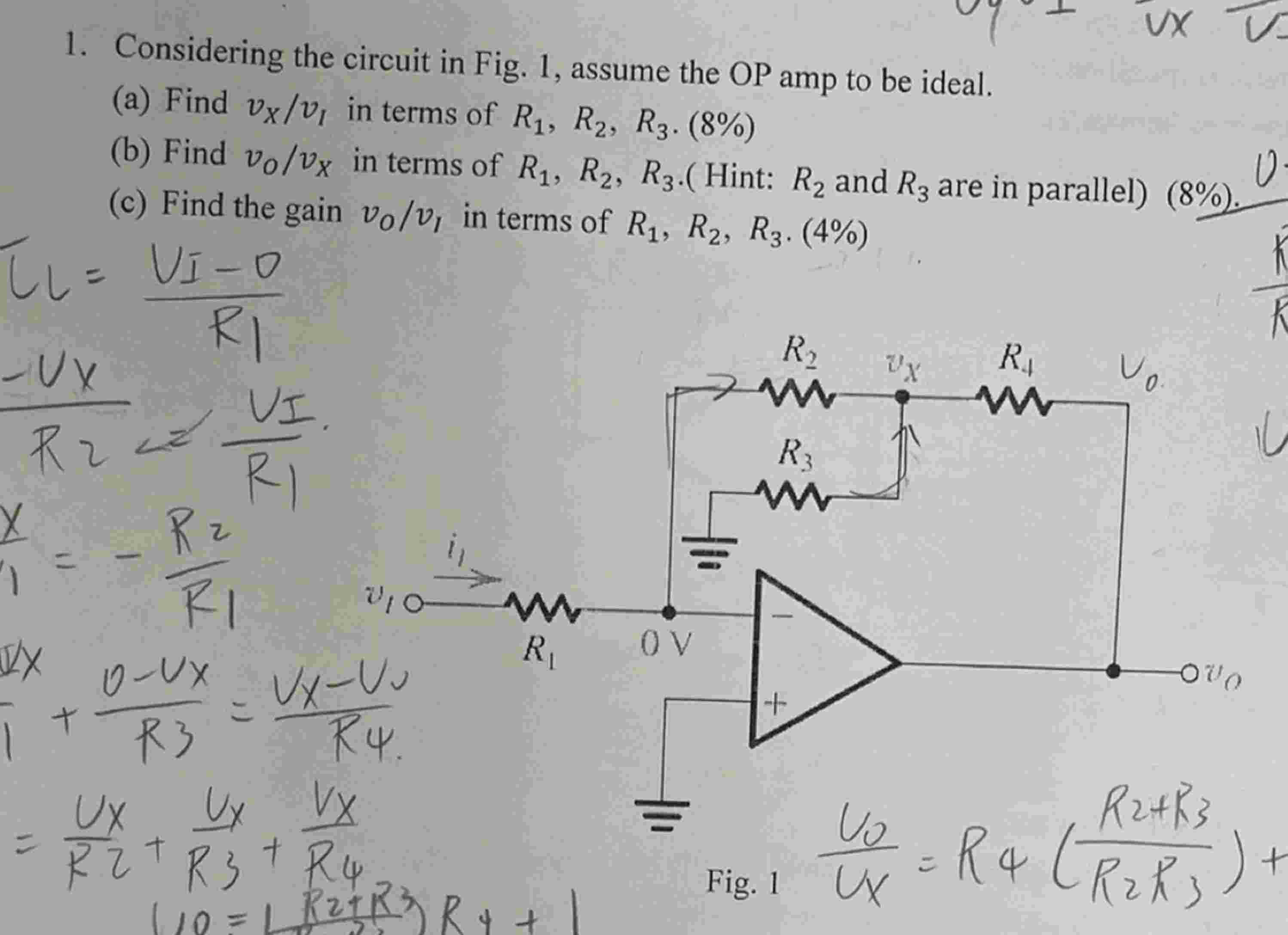 Solved Considering the circuit in ﻿Fig. 1, ﻿assume the OP | Chegg.com