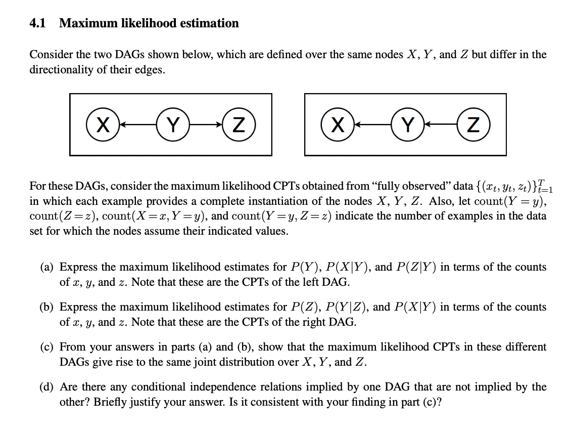 Solved 4.1 Maximum likelihood estimation Consider the two | Chegg.com
