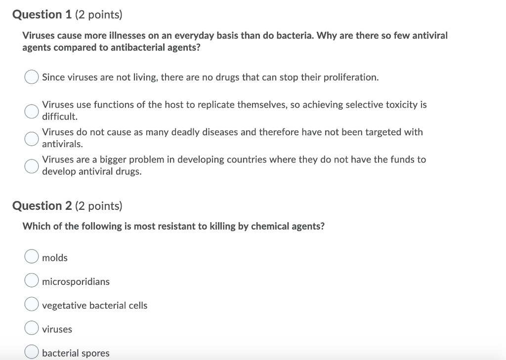 Solved Question 1 (2 points) Viruses cause more illnesses on | Chegg.com