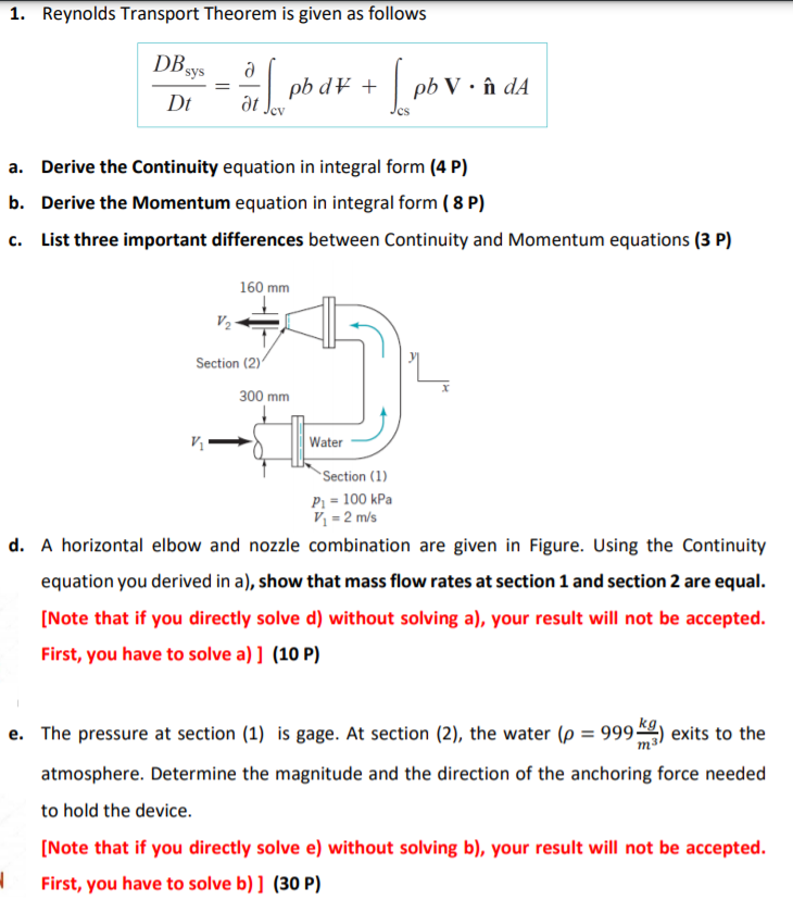 Solved 1. Reynolds Transport Theorem is given as follows DB | Chegg.com