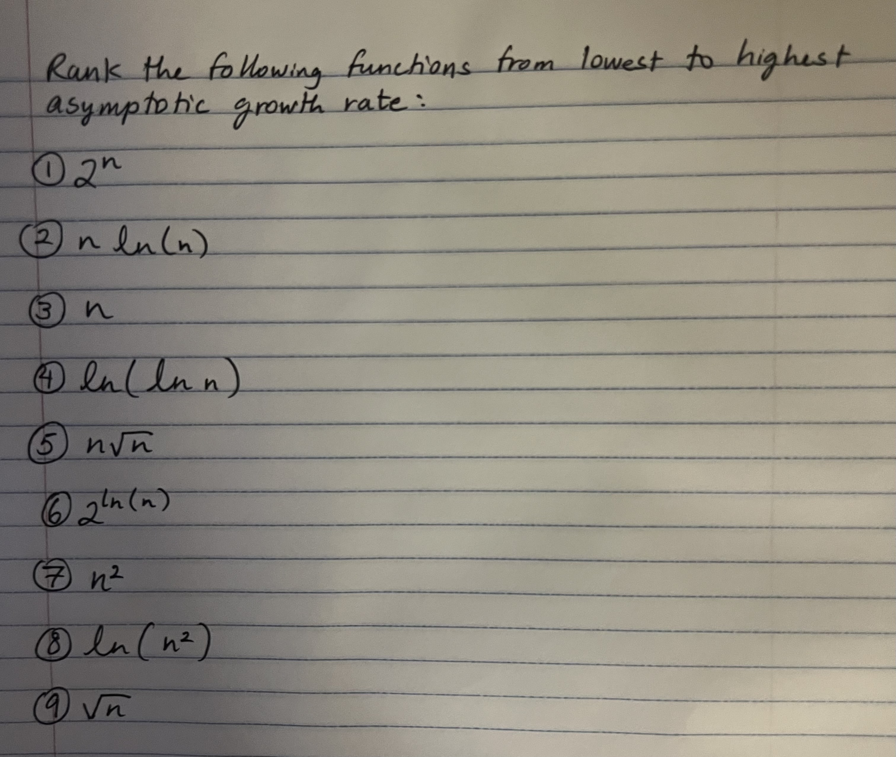Solved Rank the following functions from lowest to highest | Chegg.com
