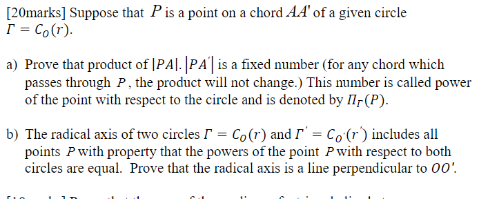 Solved [20marks] Suppose that P is a point on a chord AA′ of | Chegg.com