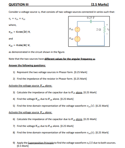 Solved QUESTION ШI [2.5 Marks] Consider a voltage source vs | Chegg.com
