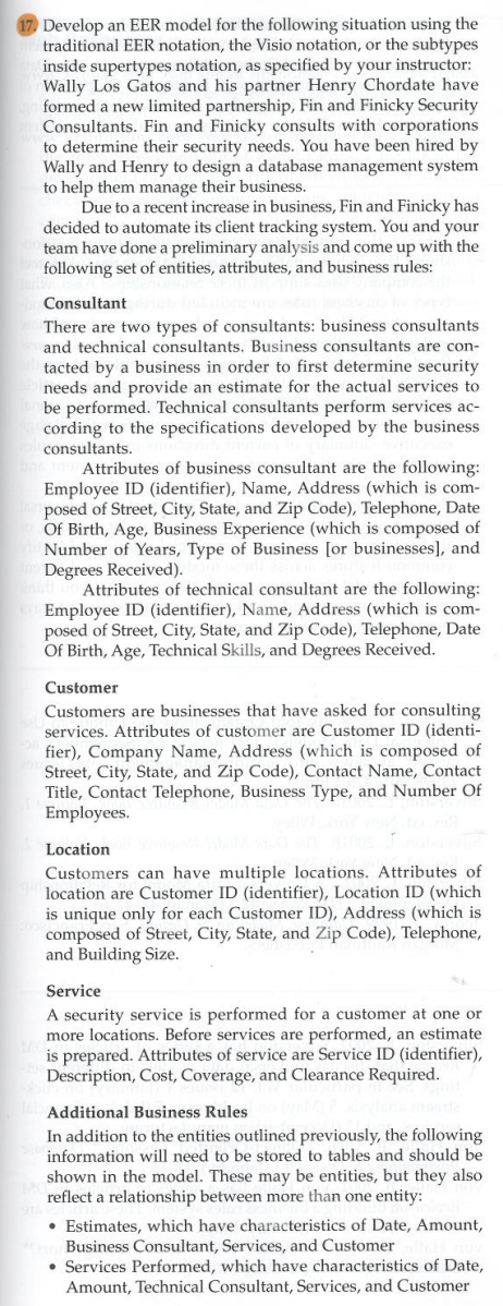 Develop an EER model for the following situation | Chegg.com