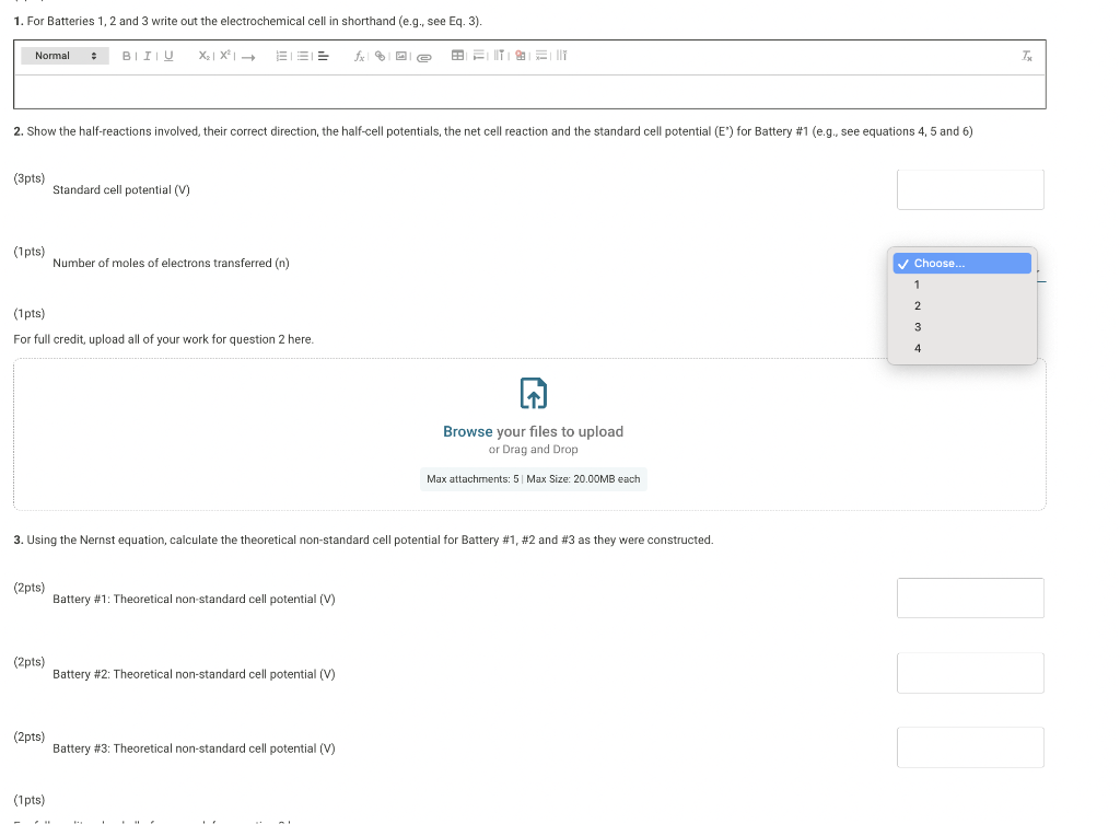 Solved Part I Data Summary (1pt) Battery \#1: Anode | Chegg.com