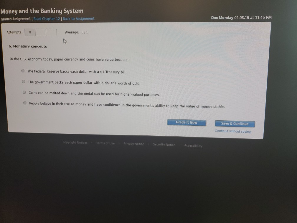 Solved Money and the Banking System Graded Assignment Read | Chegg.com