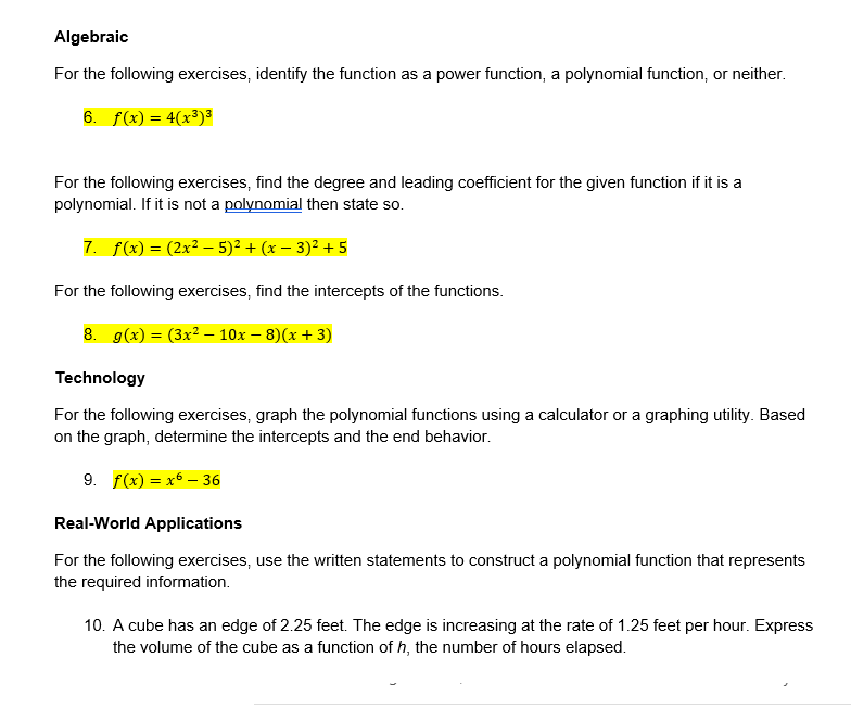Solved Algebraic For the following exercises, identify the | Chegg.com