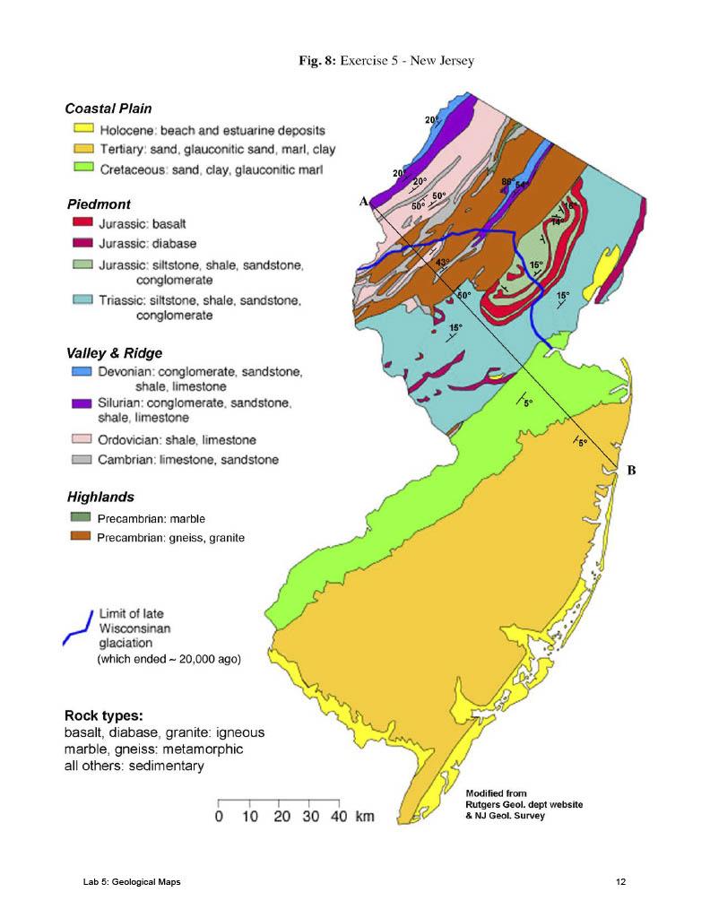 Exercise 5 - Geology of New Jersey See map (Fig. 8) | Chegg.com