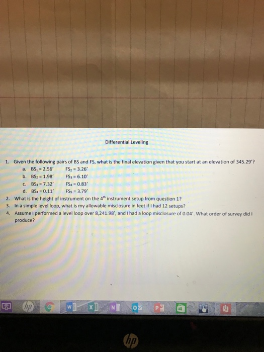 Solved Differential Leveling 1. Given the following pairs of | Chegg.com