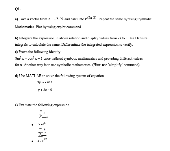 Solved Q1. a) Take a vector from X=-3:3 and calculate | Chegg.com