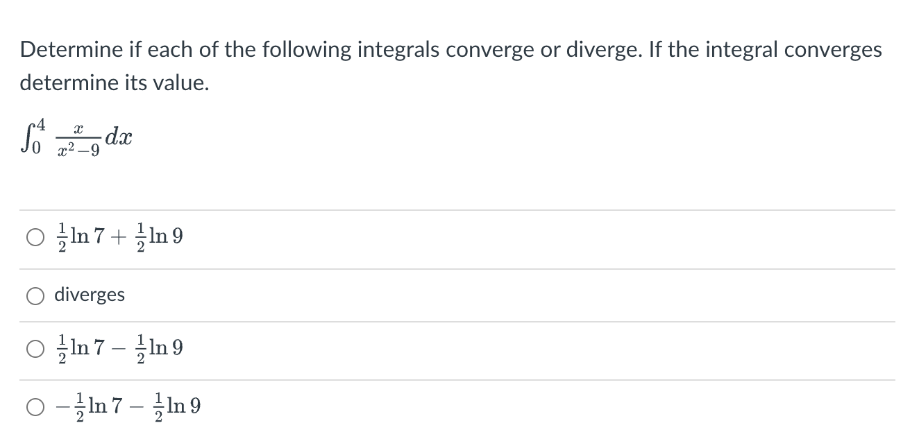 Solved Determine if each of the following integrals converge | Chegg.com