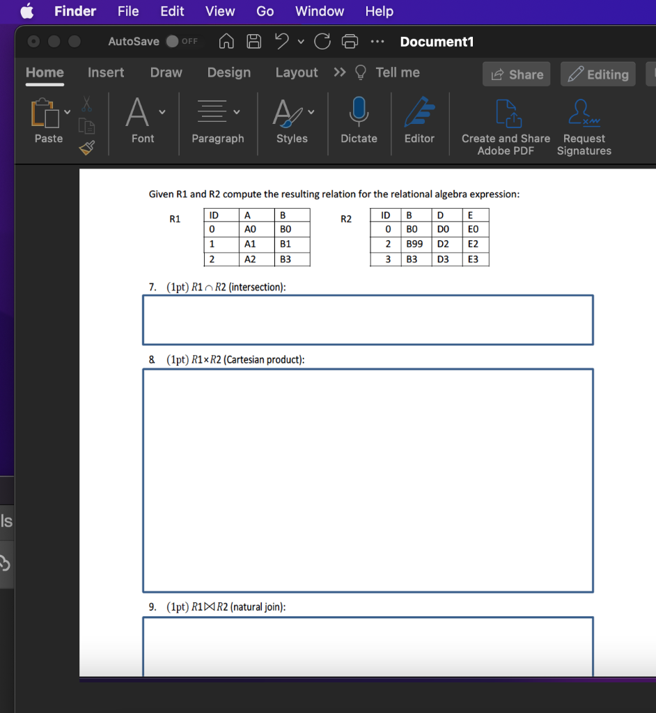 Solved Given R1 and R2 compute the resulting relation for | Chegg.com