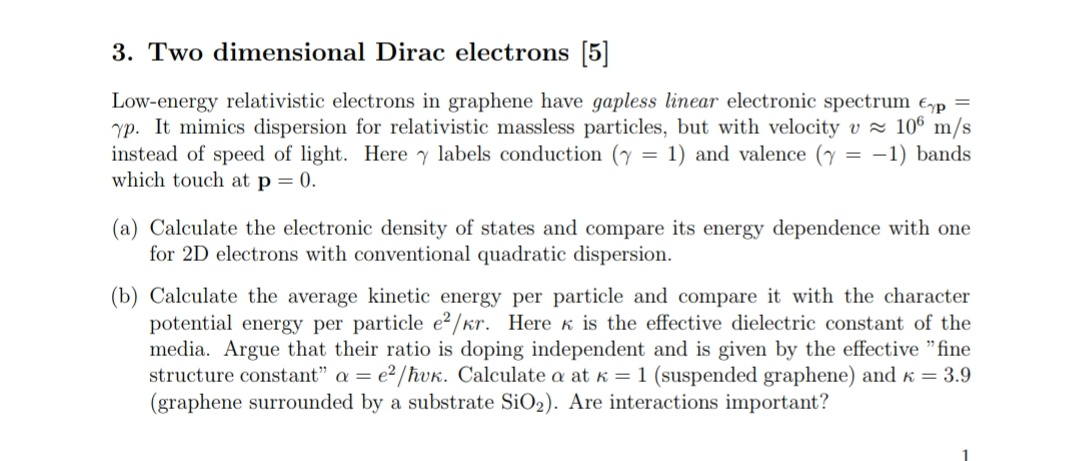 Solved 3. Two dimensional Dirac electrons [5] Low-energy | Chegg.com