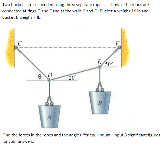Solved Two buckets are suspended using three separate ropes | Chegg.com