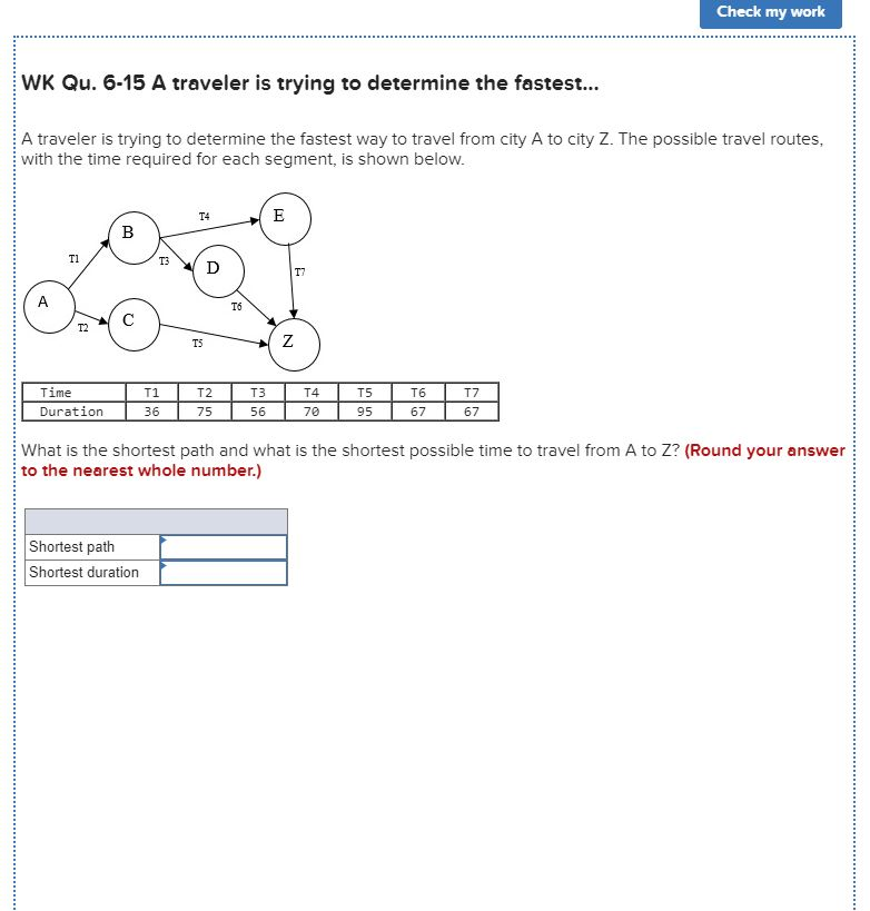 Solved Check my work WK Qu. 6-15 A traveler is trying to | Chegg.com