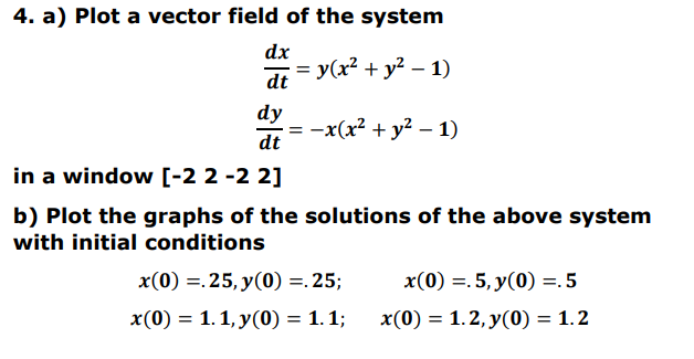 Solved 4. a) Plot a vector field of the system dx y(x2 y1) | Chegg.com