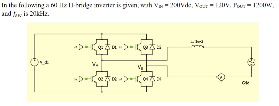 Solved In the following a 60 HzH-bridge inverter is given, | Chegg.com