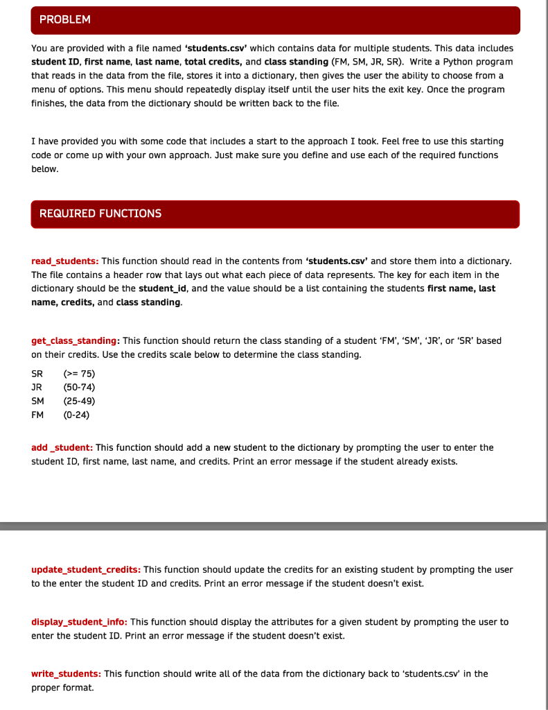 Solved You are provided with a file named 'students.csv' | Chegg.com