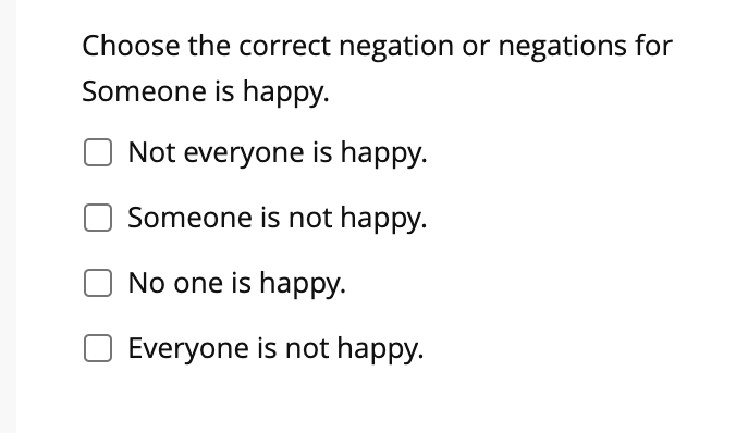 Solved Select the negation or negations of the following | Chegg.com