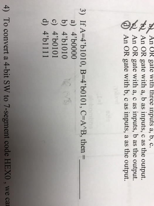Solved If A = 4'b1010, B = 4'b0101, C = A^B, then = | Chegg.com