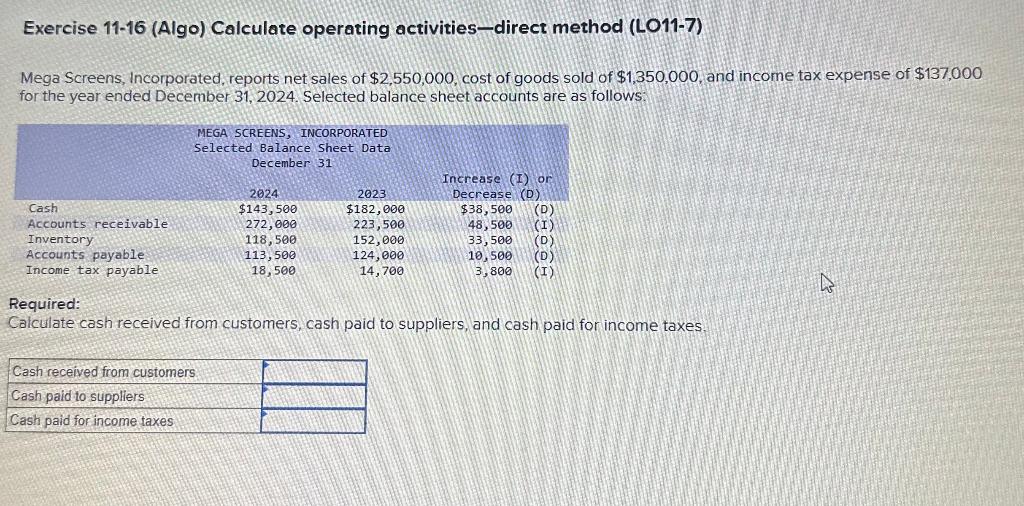 Solved Exercise 11-16 (Algo) Calculate operating | Chegg.com Solved Exercise 11-16 (Algo) Calculate operating | Chegg.com