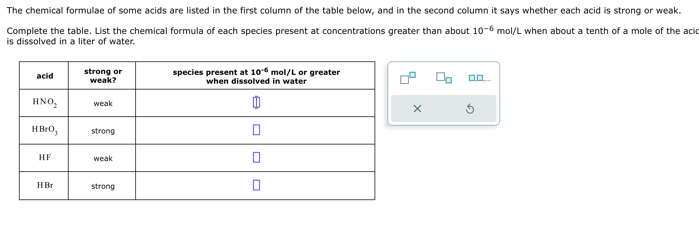 Solved The chemical formulae of some acids are listed in the | Chegg.com